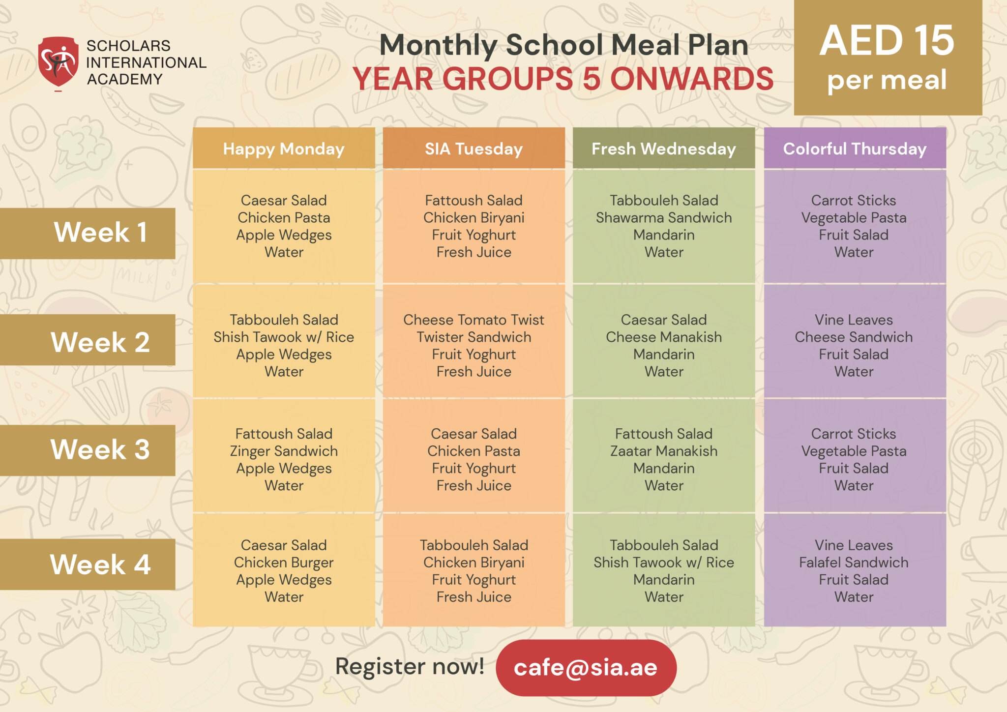 School Meal Plan | Sharjah English School | SIA.ae