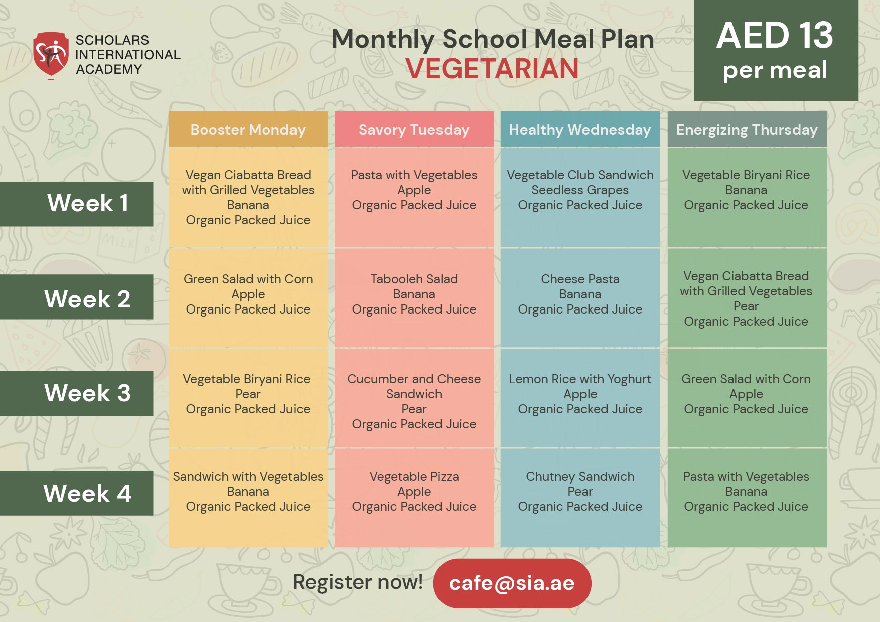 School Meal Plan | Sharjah English School | SIA.ae