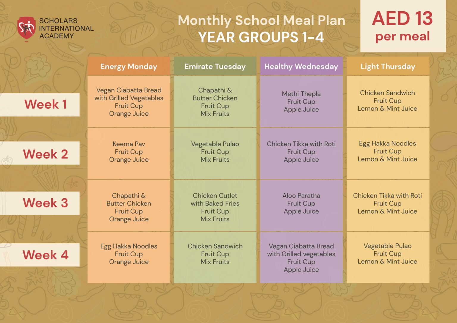 School Meal Plan | Sharjah English School | SIA.ae