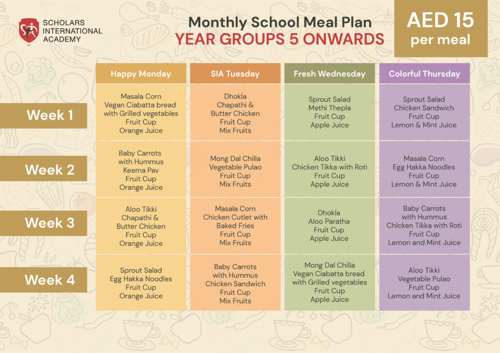 School Meal Plan | Sharjah English School | SIA.ae