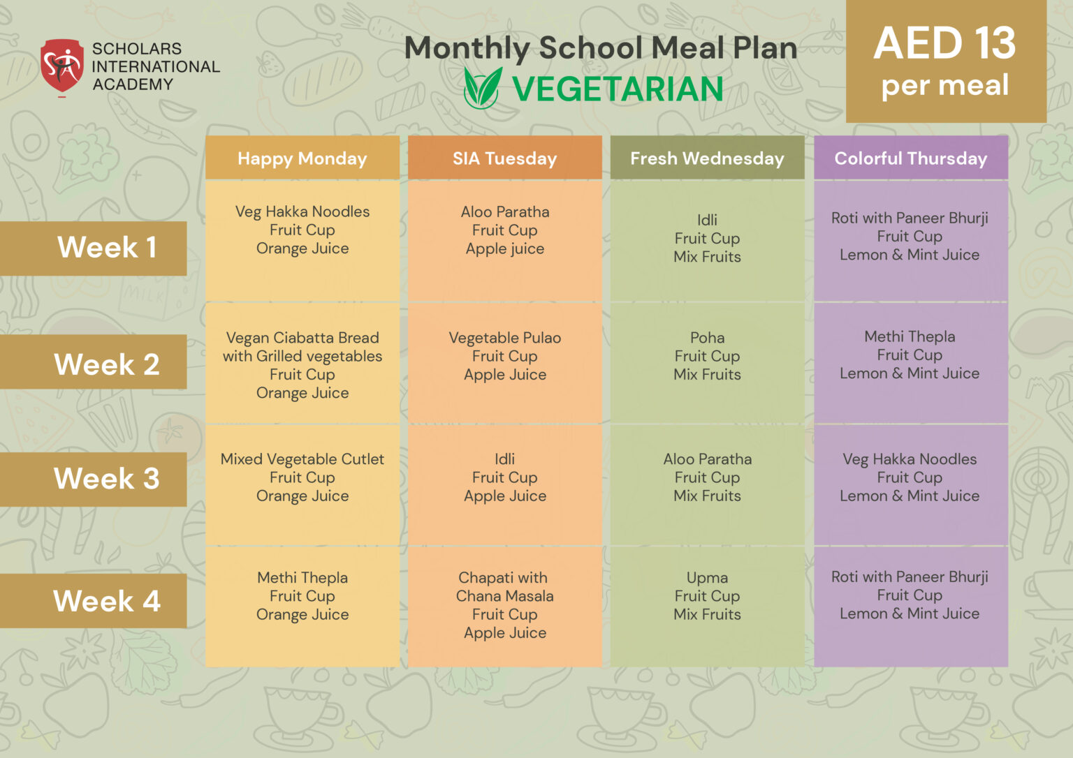 School Meal Plan | Sharjah English School | SIA.ae